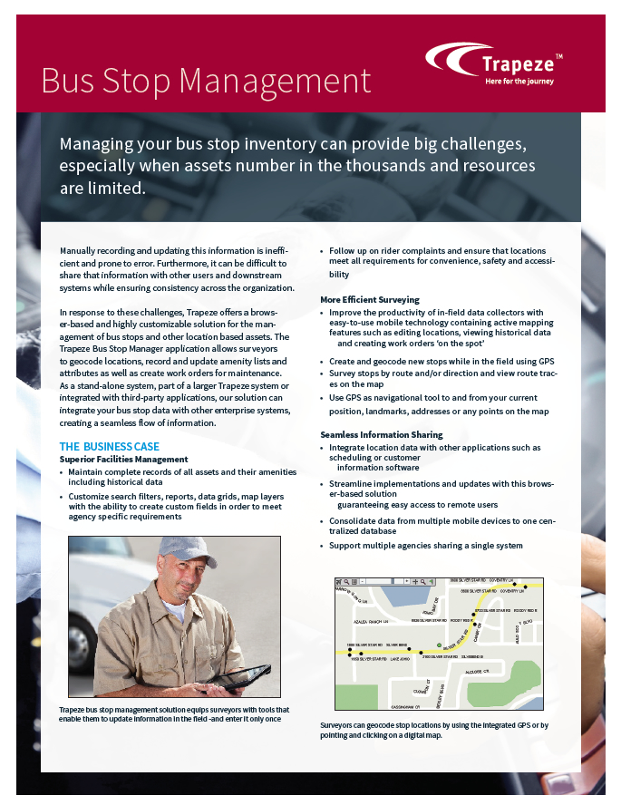 Bus Stop Management | Trapeze Group Solution Sheet